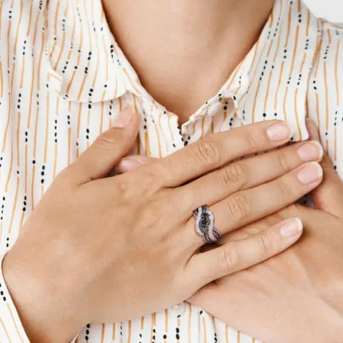 JULIANNA B. 1-1/5 Black Crisscross Ring 10k