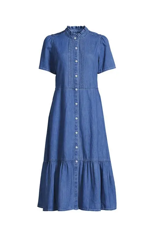 LANDS' END Light Weight Denim Tiered Midi Dress