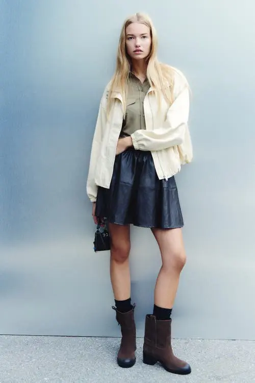 H&M Balloon-sleeved Funnel-collar Jacket