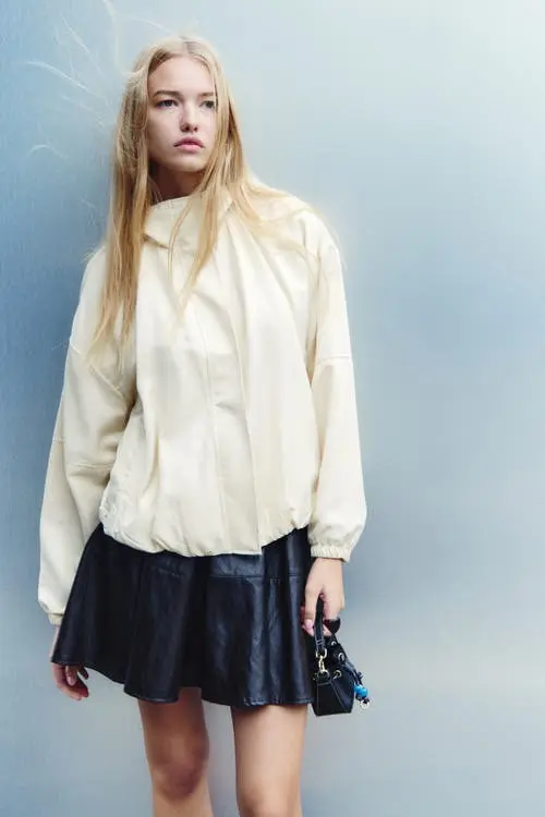H&M Balloon-sleeved Funnel-collar Jacket