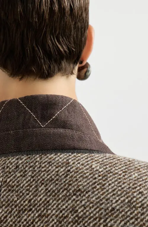 Brunello Cucinelli Virgin Wool And Silk Mélange Diagonal Belted Coat With Monili