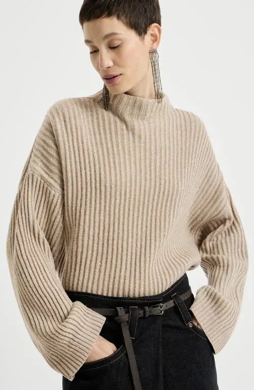 Brunello Cucinelli Sparkling & Dazzling Cashmere And Wool Ribbed Sweater