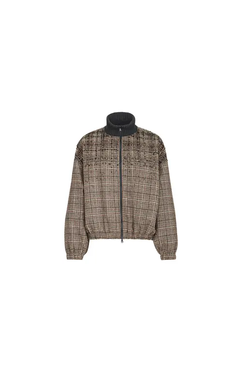 Brunello Cucinelli Checked Alpaca And Wool Bomber Jacket With Dazzling Degradé Embroidery And Thermore® Padding