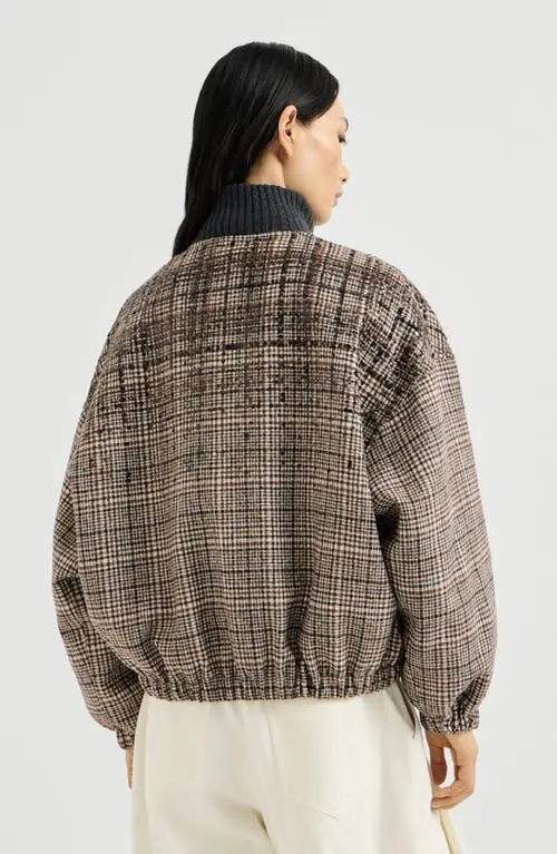 Brunello Cucinelli Checked Alpaca And Wool Bomber Jacket With Dazzling Degradé Embroidery And Thermore® Padding