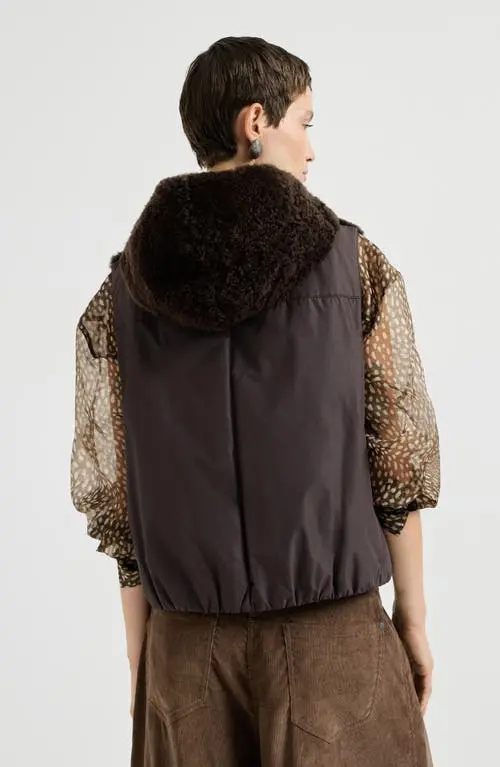 Brunello Cucinelli Cashmere Shearling Reversible Hooded Vest With Precious Trim