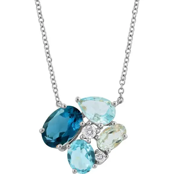 EFFY 14k White Gold Ocean Harmony Multi-gemstone Pendant - Blue