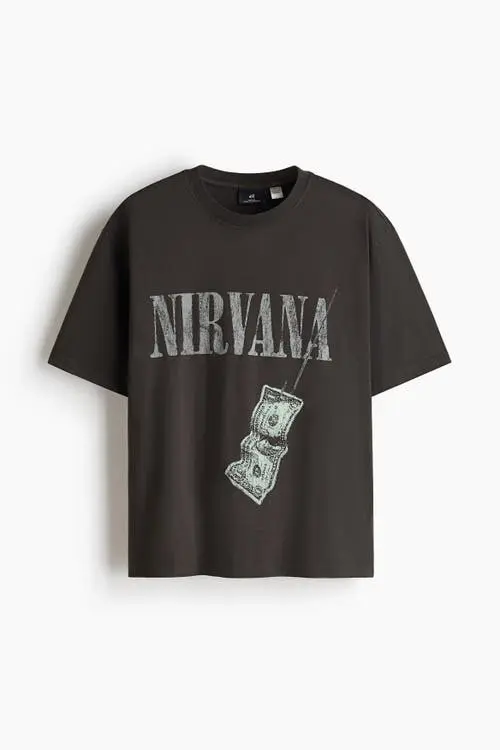H&M Relaxed-fit Printed Cotton T-shirt - Black/nirvana