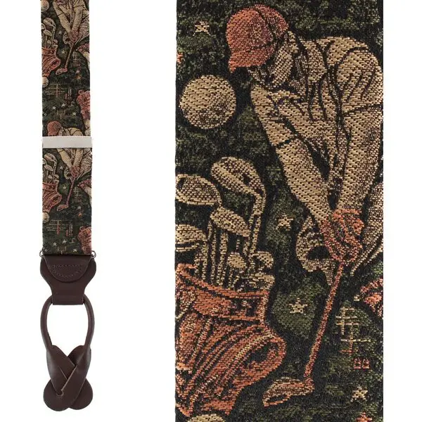 Trafalgar It's A Birdie Golf Silk Novelty Button End Suspenders - Green
