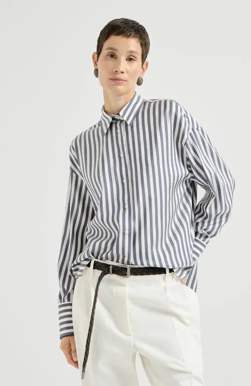 Brunello Cucinelli Wide Stripe Silk Poplin Shirt