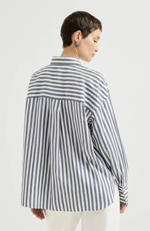 Brunello Cucinelli Wide Stripe Silk Poplin Shirt