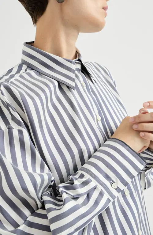 Brunello Cucinelli Wide Stripe Silk Poplin Shirt