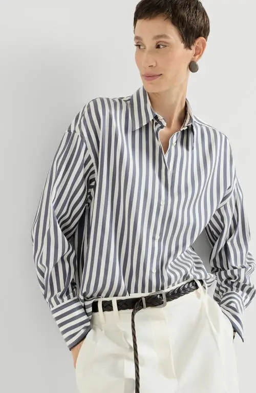 Brunello Cucinelli Wide Stripe Silk Poplin Shirt