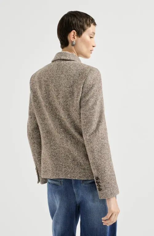 Brunello Cucinelli Virgin Wool And Silk Mélange Diagonal Blazer With Monili
