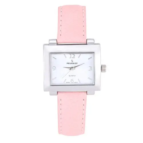 PEUGEOT Rectangular Easy Read Leather Watch28x35mm - Pink