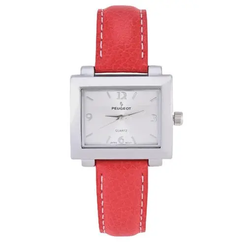 PEUGEOT Rectangular Easy Read Leather Watch28x35mm - Red