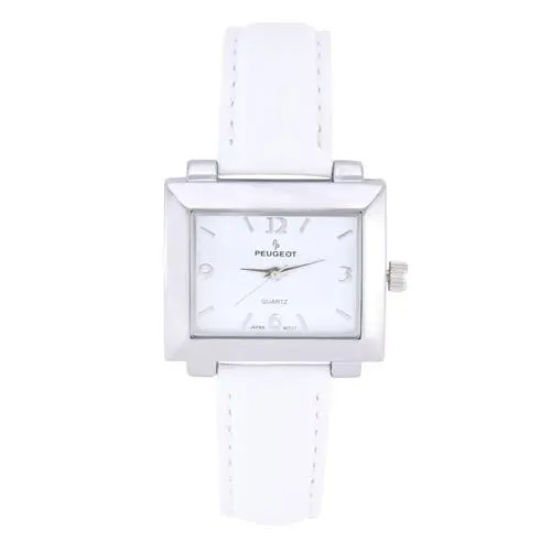 PEUGEOT Rectangular Easy Read Leather Watch28x35mm - White