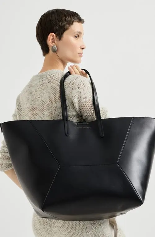 Brunello Cucinelli Bc Duo Large Bag In Calfskin With Monili