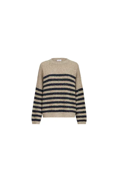 Brunello Cucinelli Mouliné Soft Virgin Wool And Cashmere Sweater With Dazzling Stripes - Beige