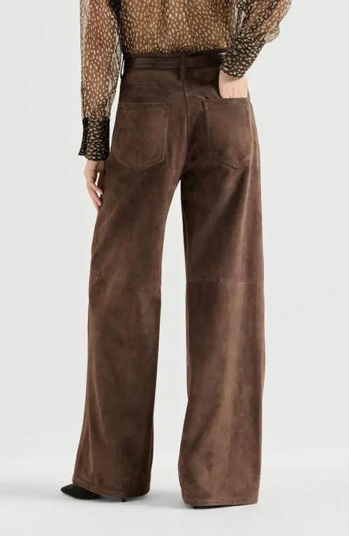 Brunello Cucinelli Suede Baggy Trousers With Monili