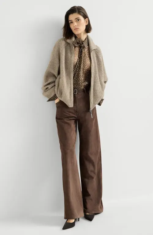 Brunello Cucinelli Suede Baggy Trousers With Monili