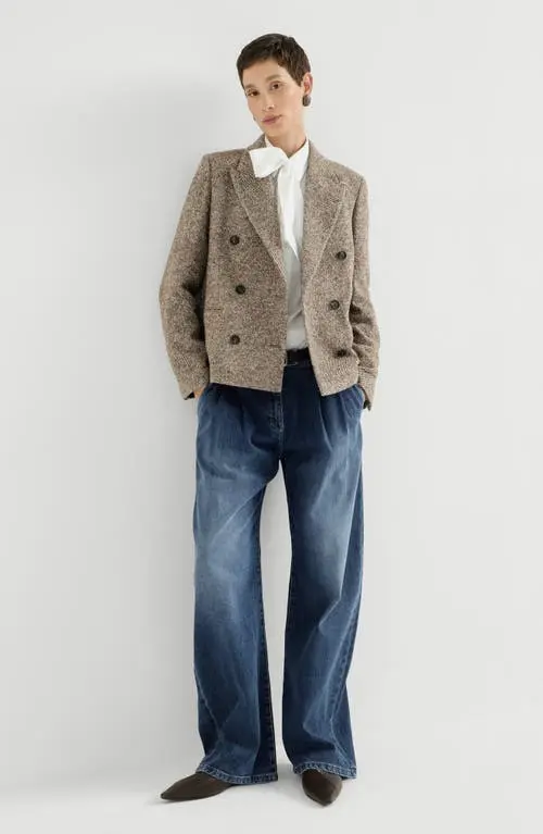 Brunello Cucinelli Comfort Cotton Denim Loose Curved Trousers With Monili