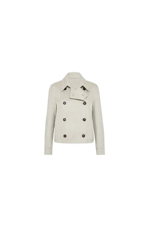 Brunello Cucinelli Hand-crafted Cropped Pea Coat In Cashmere Double Beaver Cloth With Monili