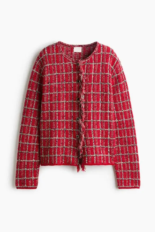 H&M Frayed Jacquard-knit Cardigan