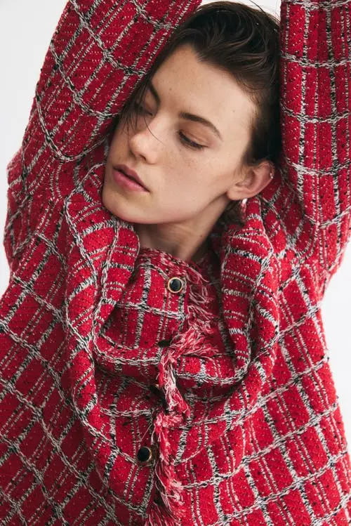 H&M Frayed Jacquard-knit Cardigan