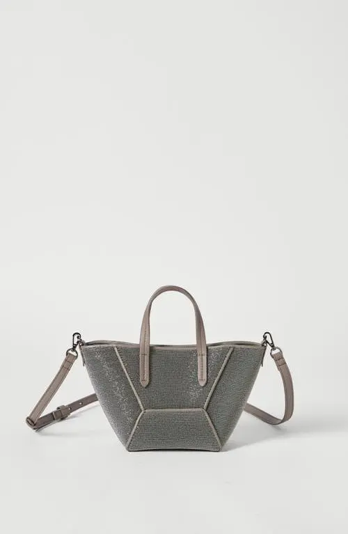 Brunello Cucinelli Precious Bc Duo Mini Bag In Grained Leather - Grey