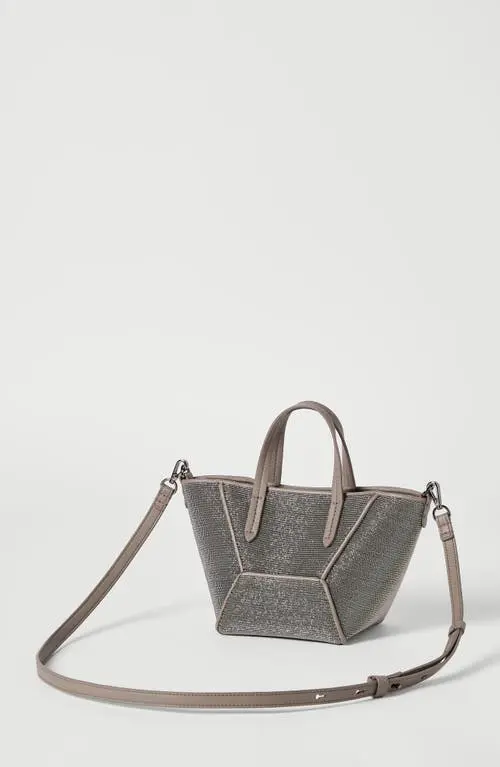 Brunello Cucinelli Precious Bc Duo Mini Bag In Grained Leather - Grey