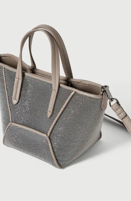 Brunello Cucinelli Precious Bc Duo Mini Bag In Grained Leather - Grey