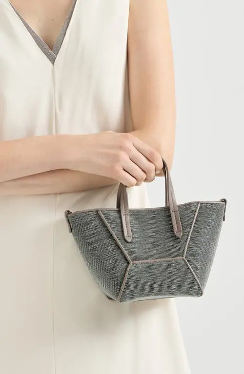 Brunello Cucinelli Precious Bc Duo Mini Bag In Grained Leather - Grey