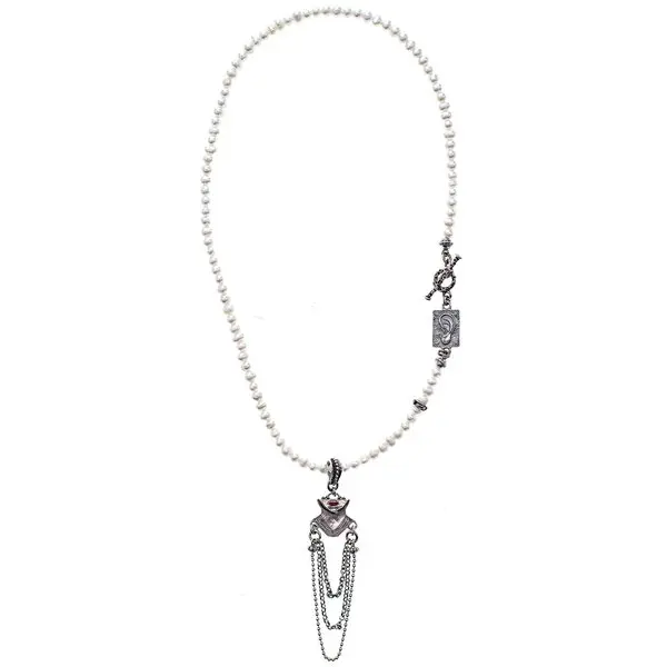 GEM KINGDOM Ex Voto Fringe Pearl Necklace - White/silver