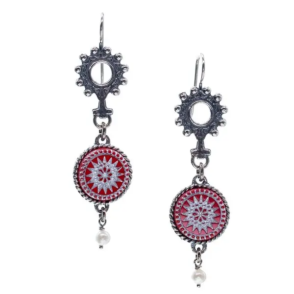 GEM KINGDOM Red / Silver Red Star Rosary Drop Earrings - Red/silver