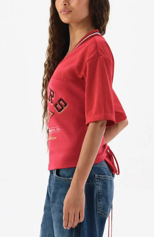 OFF SEASON San Francisco 49ers Graphic V-neck Lace Back T-shirt - Red