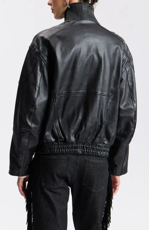 Avec Les Filles Funnel Neck Oversized Leather Bomber Jacket