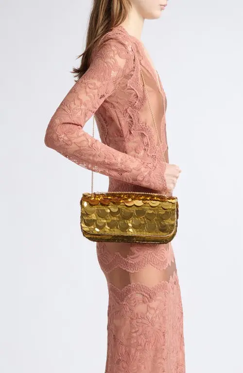 Rabanne Small Sparkle Sequin Baguette Bag