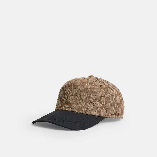 COACH OUTLET Signature Jacquard Flat Brim Baseball Hat - Tan