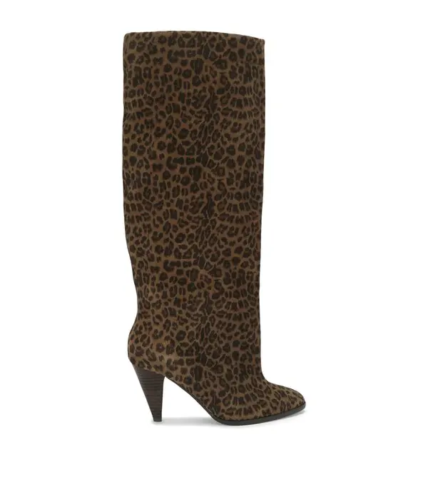 Kurt Geiger Suede Leopard Print Lambeth Knee-high Boots