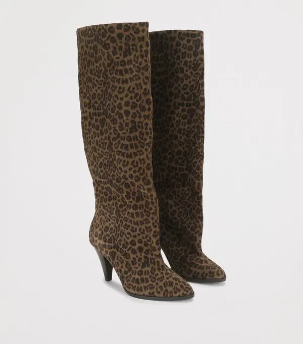 Kurt Geiger Suede Leopard Print Lambeth Knee-high Boots