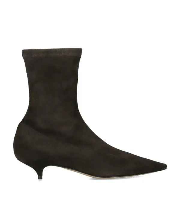 THE ROW Liisa Suede Kitten Ankle Boots 35