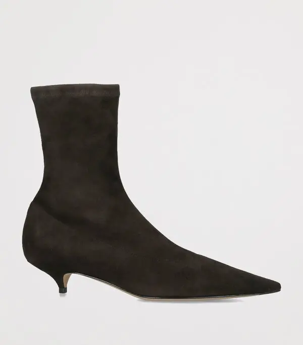 THE ROW Liisa Suede Kitten Ankle Boots 35