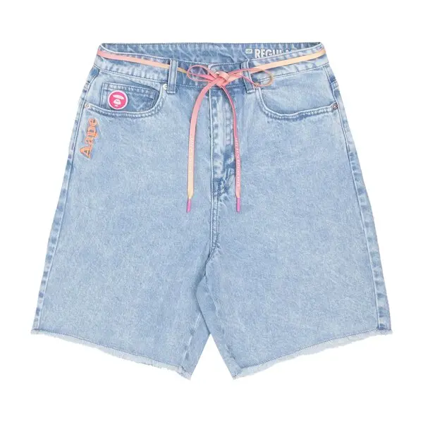 AAPE Moonface Patch Embroidered Denim Shorts