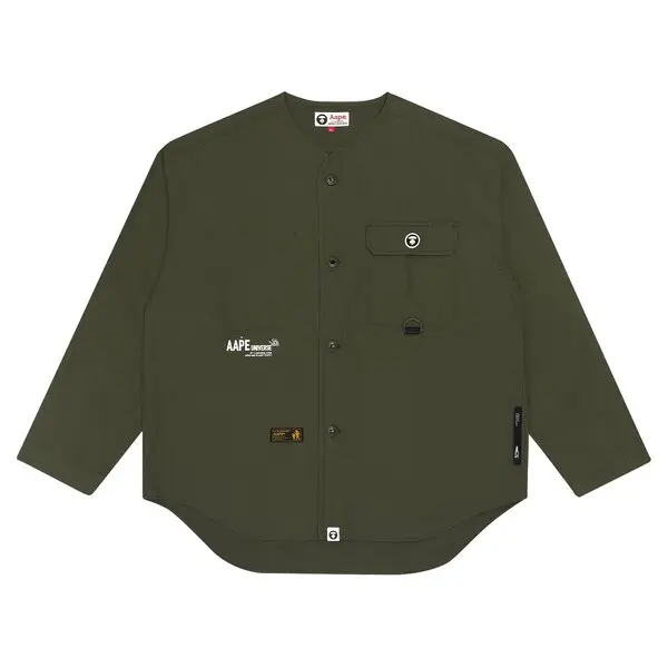 AAPE Collarless Logo Shirt 'khaki