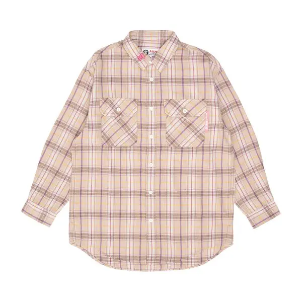 AAPE Moonface Chest Pocket Plaid Shirt 'beige/light