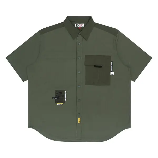 AAPE Moonface Colour Blocked Shirt 'khaki/dark
