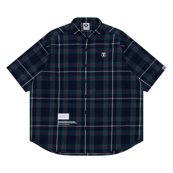 AAPE Moonface Patch Check Short-sleeve Shirt 'navy/purple