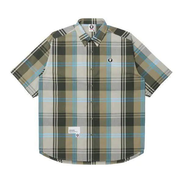 AAPE Moonface Patch Plaid Short-sleeve Shirt 'beige/khaki