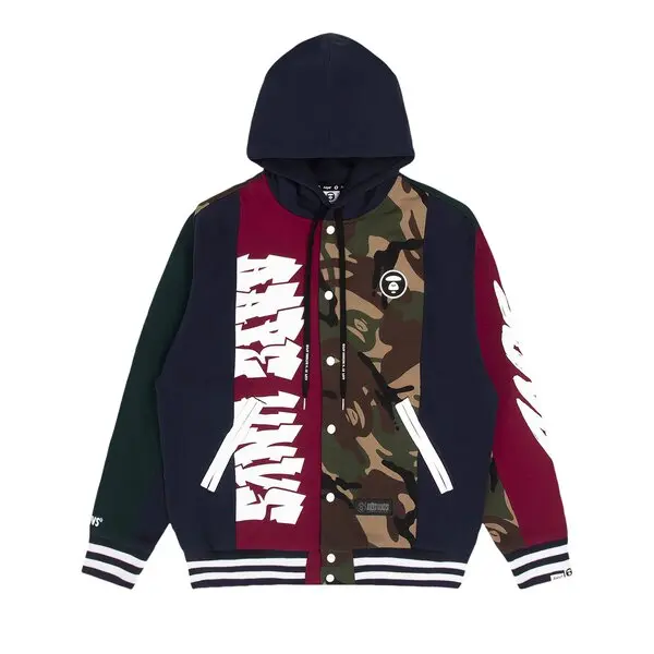 AAPE Moonface Camo Hooded Varsity Jacket 'navy