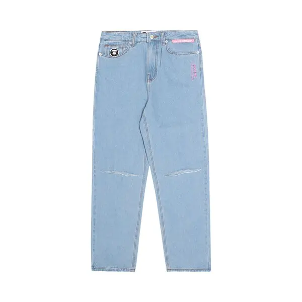 AAPE Moonface Patch Distressed Jeans /light